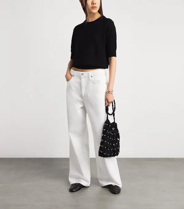7 For All Mankind Cashmere Pointelle Short-sleeve Sweater