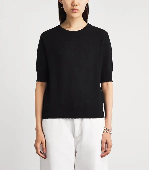7 For All Mankind Cashmere Pointelle Short-sleeve Sweater