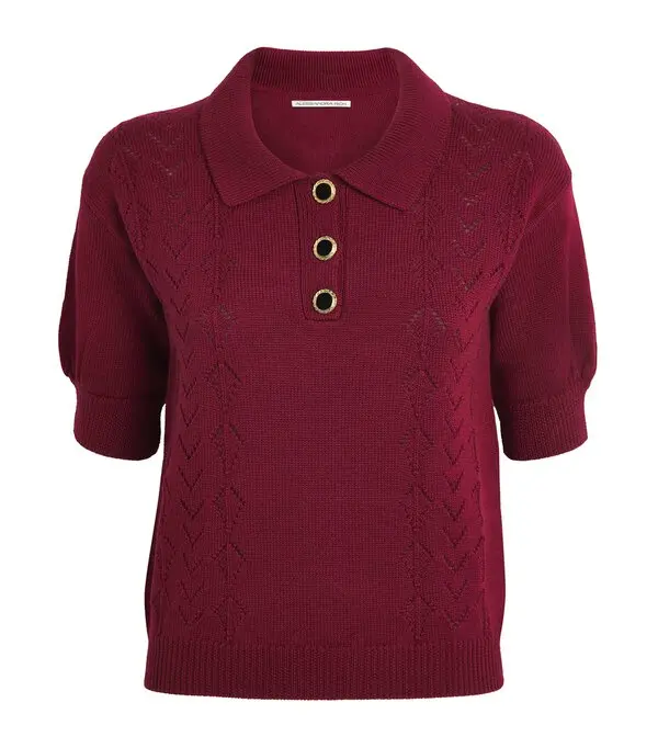Alessandra Rich Virgin Wool Open-knit Polo Shirt