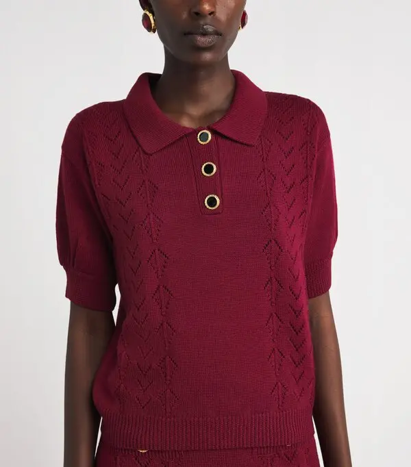 Alessandra Rich Virgin Wool Open-knit Polo Shirt