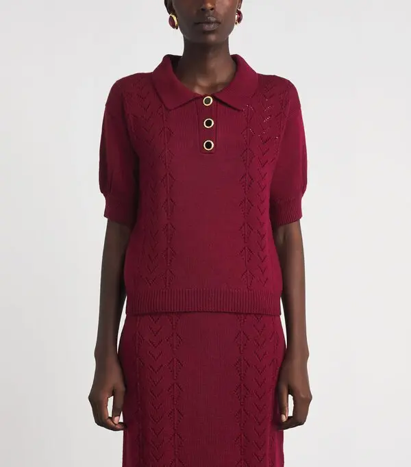 Alessandra Rich Virgin Wool Open-knit Polo Shirt
