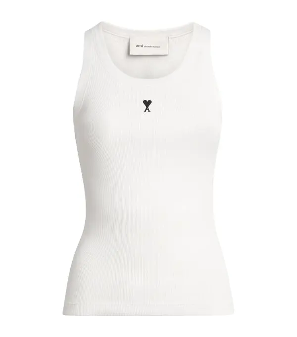 AMI Paris Cotton De Coeur Tank Top - White