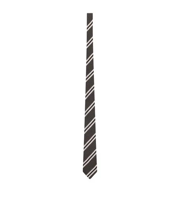 Saint Laurent Silk Striped Tie - White
