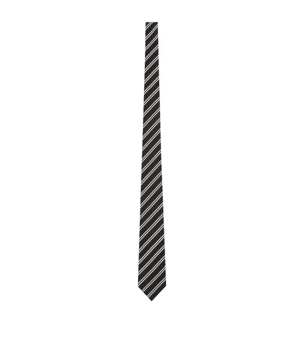 Saint Laurent Silk Striped Tie - Black