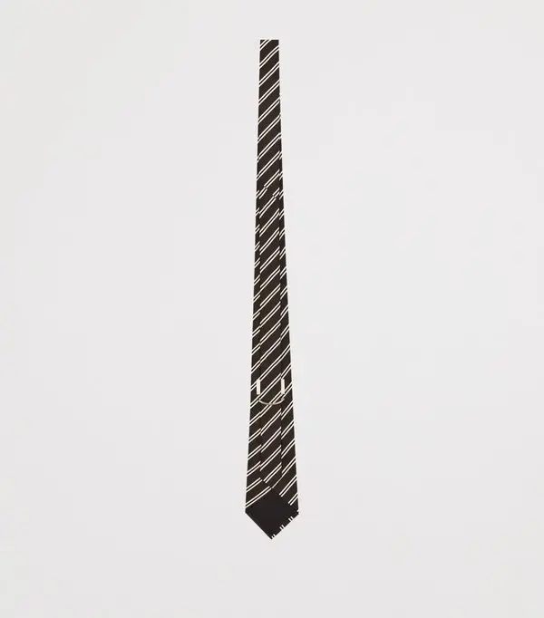 Saint Laurent Silk Striped Tie - Black