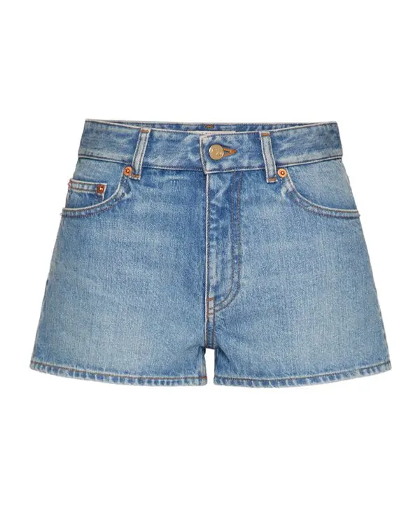 Valentino Garavani Logo Patch Straight Hem Denim Shorts