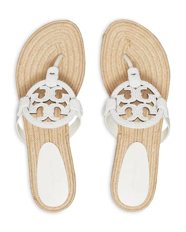 Tory Burch Embellished Espadrille Sandals - Cream