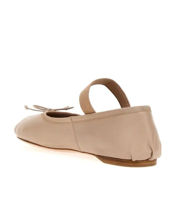 Miu Miu Logo-printed Bow Detailed Ballerina Shoes - Nude