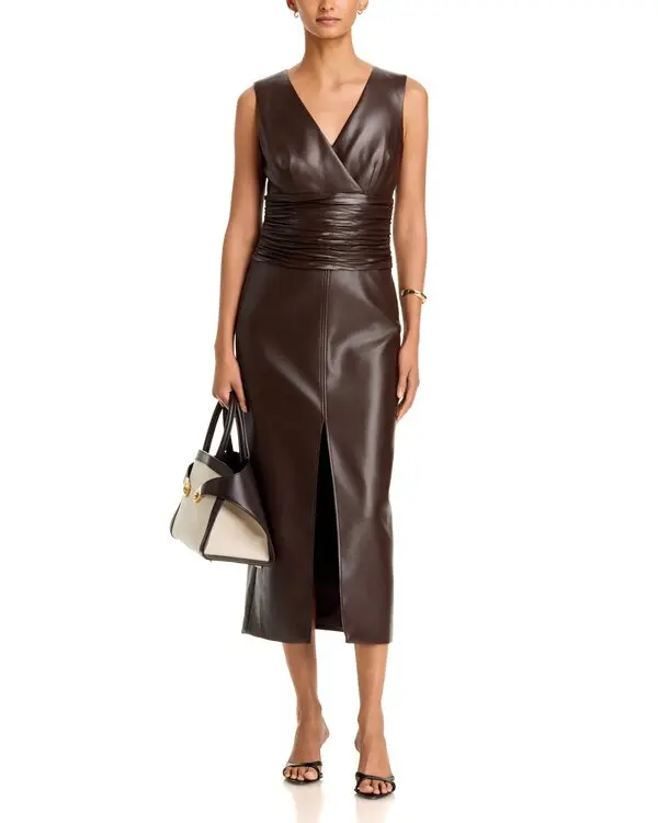 TOCCIN Fabiana Faux Leather Midi Dress