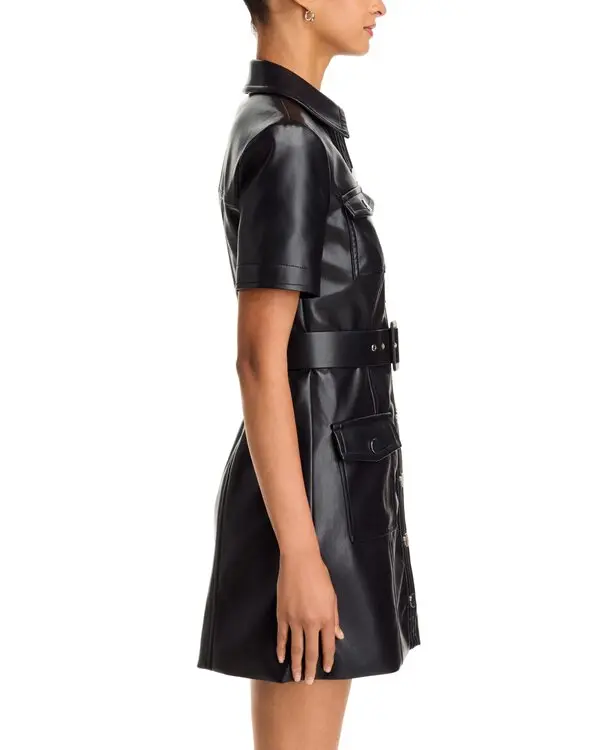 TOCCIN Lydia Belted Faux Leather Mini Dress