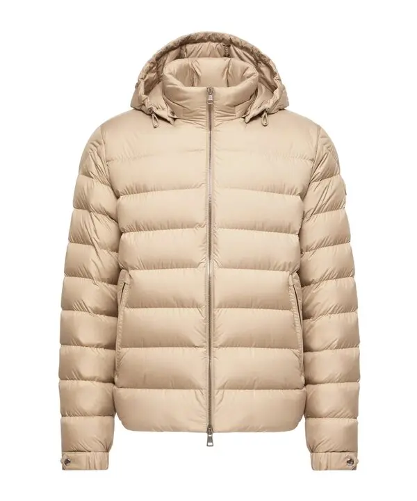 Moncler Arneb Hooded Short Down Jacket With Leather Trim