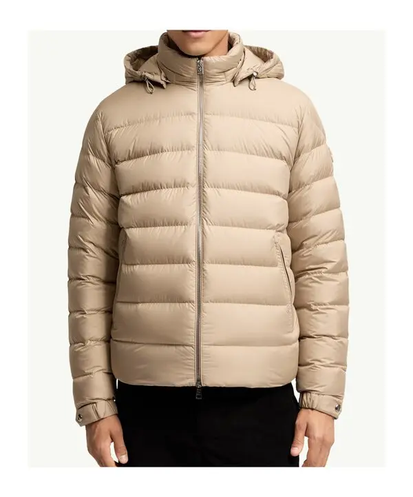 Moncler Arneb Hooded Short Down Jacket With Leather Trim