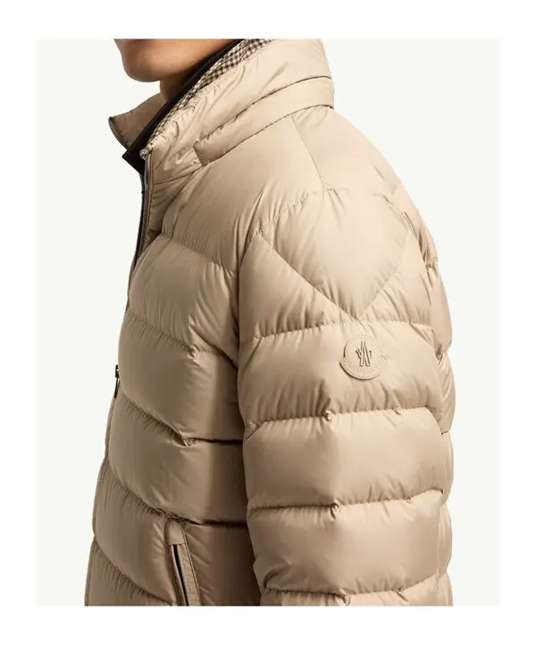 Moncler Arneb Hooded Short Down Jacket With Leather Trim