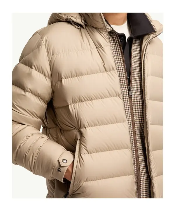 Moncler Arneb Hooded Short Down Jacket With Leather Trim
