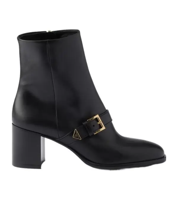 Prada Leather Ankle Boots With Buckle Detail - Black