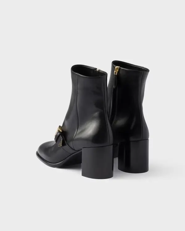 Prada Leather Ankle Boots With Buckle Detail - Black
