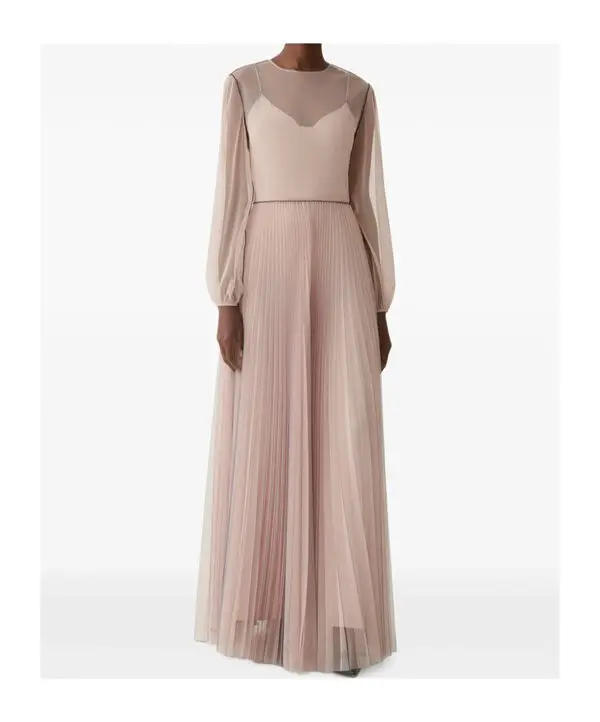 Fabiana Filippi Pleated Tulle Maxi Dress With Lace Collar