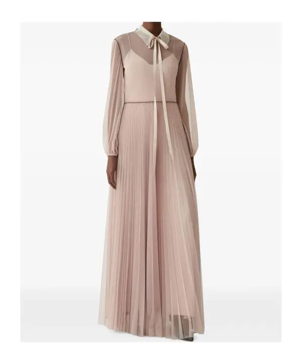 Fabiana Filippi Pleated Tulle Maxi Dress With Lace Collar