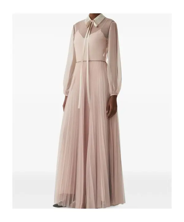 Fabiana Filippi Pleated Tulle Maxi Dress With Lace Collar