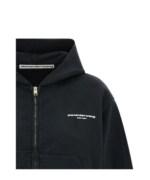 Alexander Wang Logo Print Zip-up Hoodie - Black
