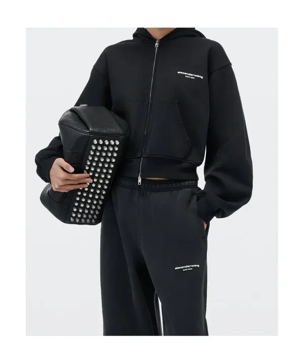 Alexander Wang Logo Print Zip-up Hoodie - Black