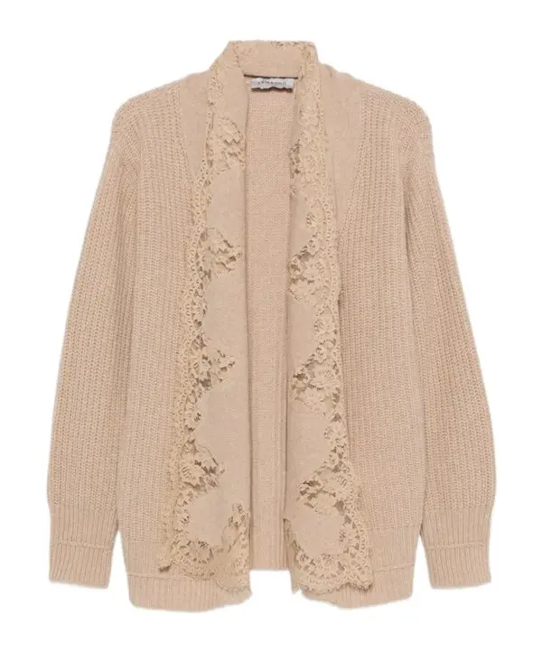 ERMANNO FIRENZE Lace-trimmed Ribbed Cardigan