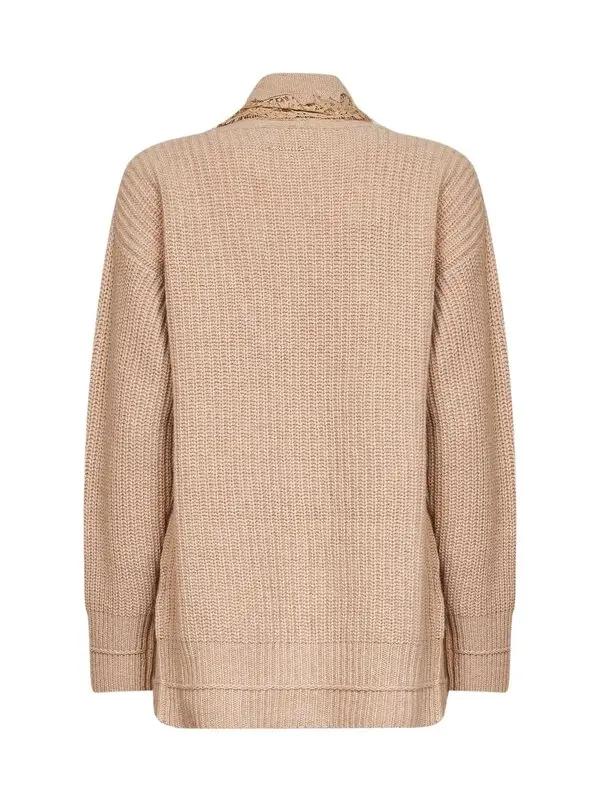 ERMANNO FIRENZE Lace-trimmed Ribbed Cardigan