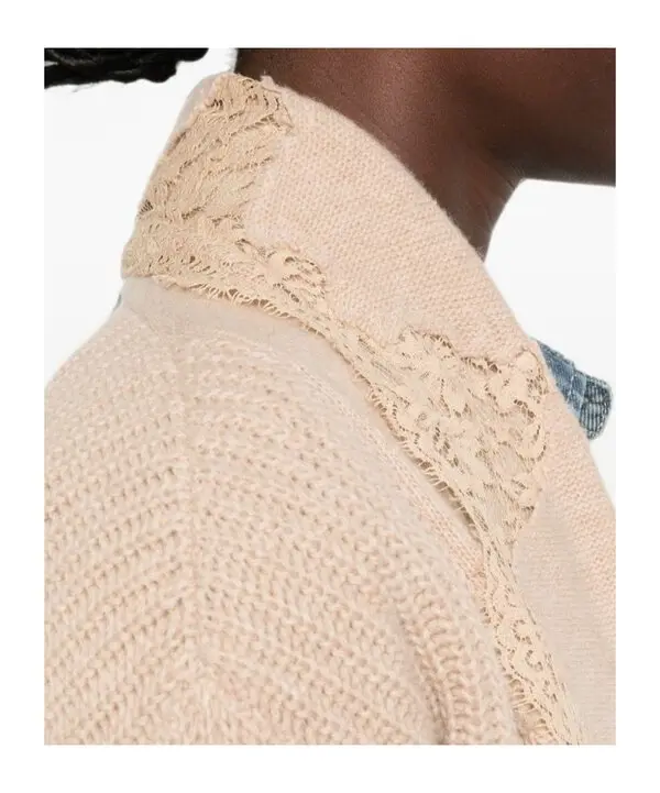 ERMANNO FIRENZE Lace-trimmed Ribbed Cardigan