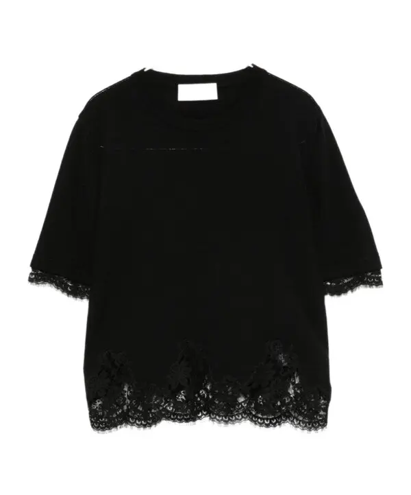ERMANNO FIRENZE Short-sleeve Lace Trim T-shirt - Black