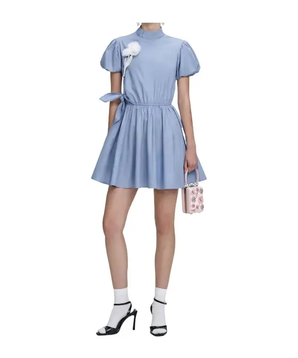 SELF-PORTRAIT Puff-sleeve Bow-waist Dress
