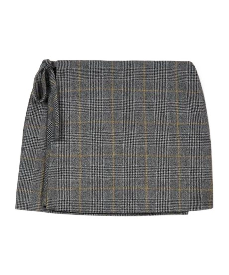 Kenzo Checked Wool Tweed Wrap Mini Skirt