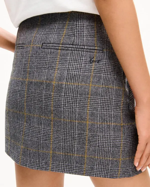 Kenzo Checked Wool Tweed Wrap Mini Skirt