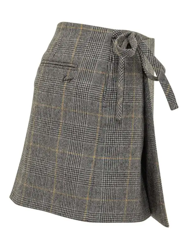 Kenzo Checked Wool Tweed Wrap Mini Skirt - Anthracite