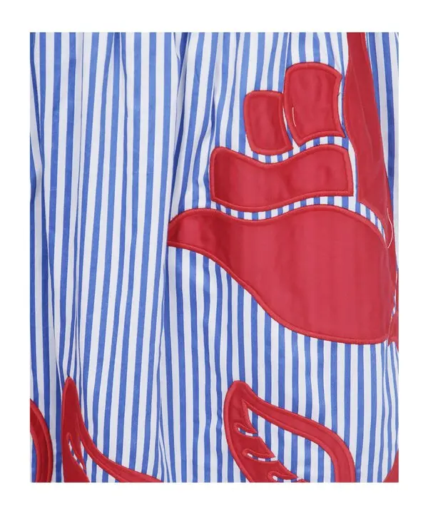 Farm Rio Stripe Print Appliqué Sweetheart Neckline Dress