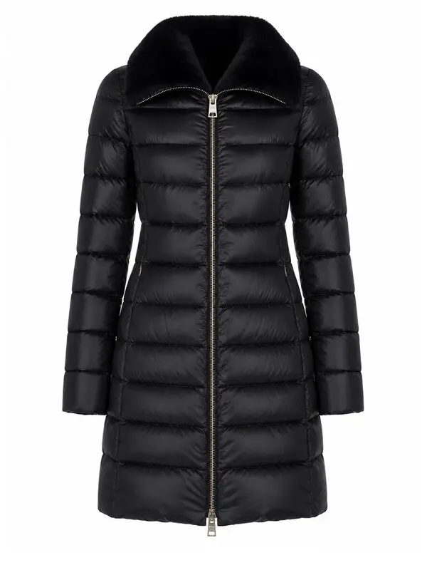Herno Long Quilted Down Jacket With Fur Collar - Black