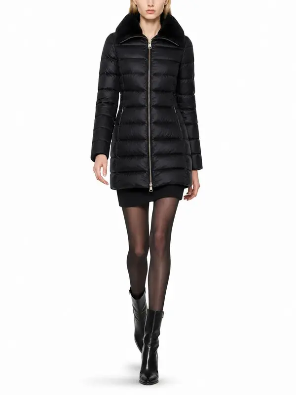 Herno Long Quilted Down Jacket With Fur Collar - Black