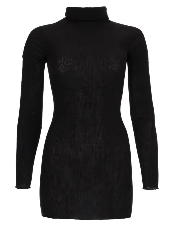 Rick Owens Ribbed Turtleneck Wool Mini Dress