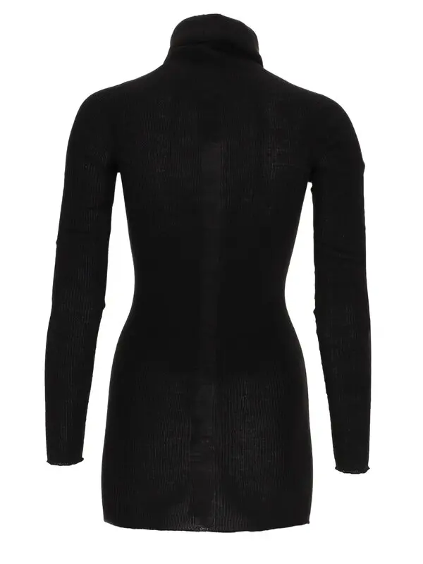 Rick Owens Ribbed Turtleneck Wool Mini Dress