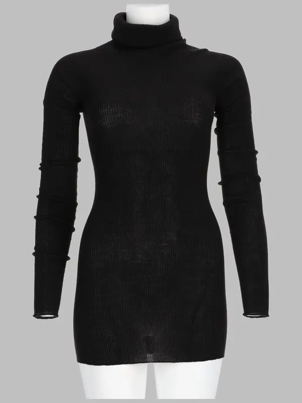 Rick Owens Ribbed Turtleneck Wool Mini Dress