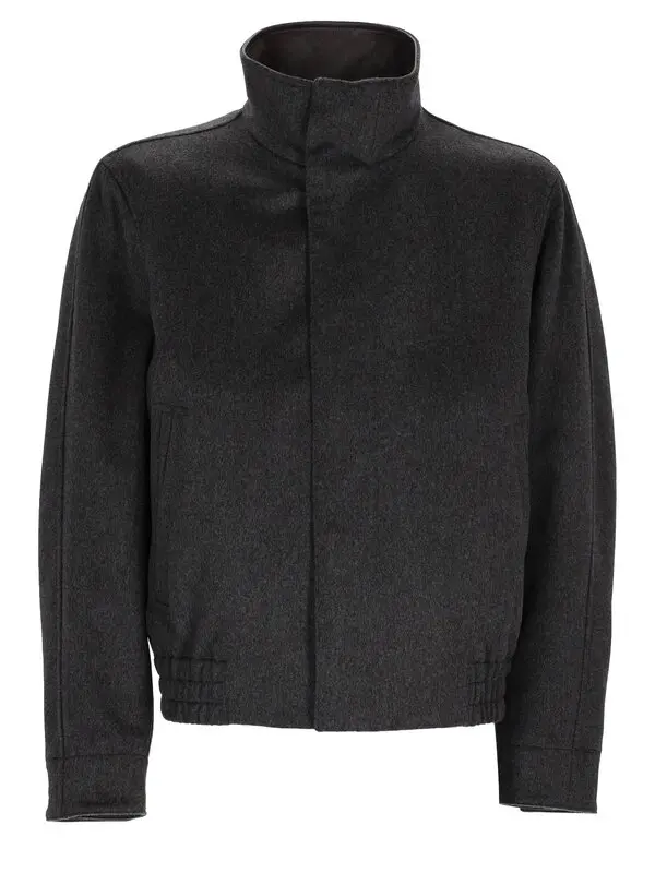 LARDINI High Neck Wool Bomber Jacket