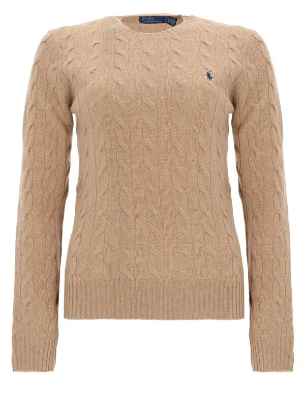 Polo Ralph Lauren Julianna" Logo Cable Knit Sweater - Brown