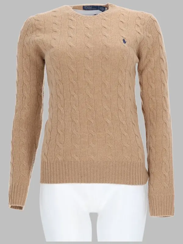 Polo Ralph Lauren Julianna" Logo Cable Knit Sweater - Brown