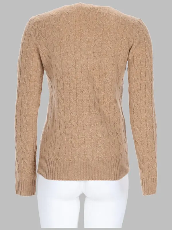 Polo Ralph Lauren Julianna" Logo Cable Knit Sweater - Brown