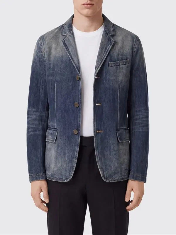 Burberry Single-breasted Cotton Denim Blazer With Notched Lapels