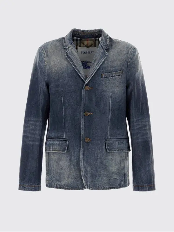 Burberry Single-breasted Cotton Denim Blazer With Notched Lapels