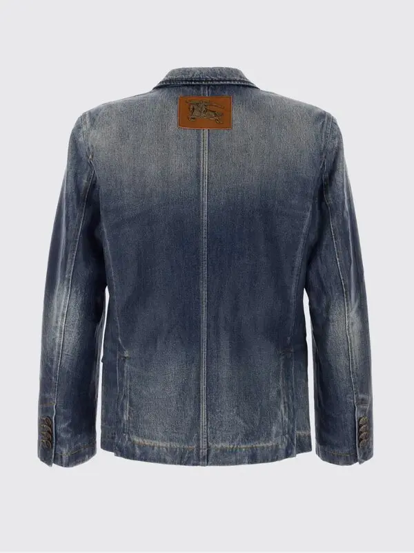 Burberry Single-breasted Cotton Denim Blazer With Notched Lapels