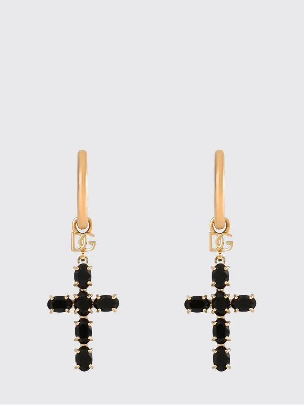 Dolce & Gabbana Cross Pendant Earrings With Crystals And Dg Logo
