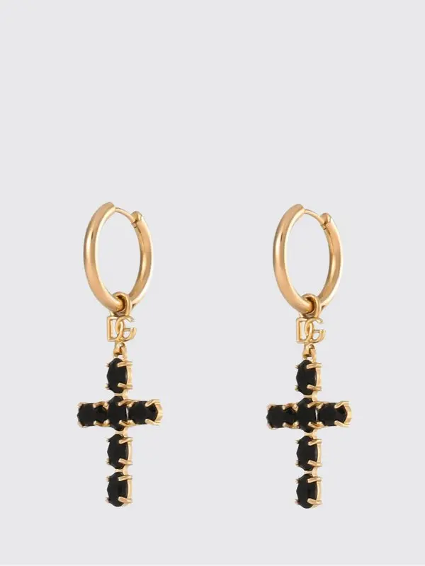 Dolce & Gabbana Cross Pendant Earrings With Crystals And Dg Logo