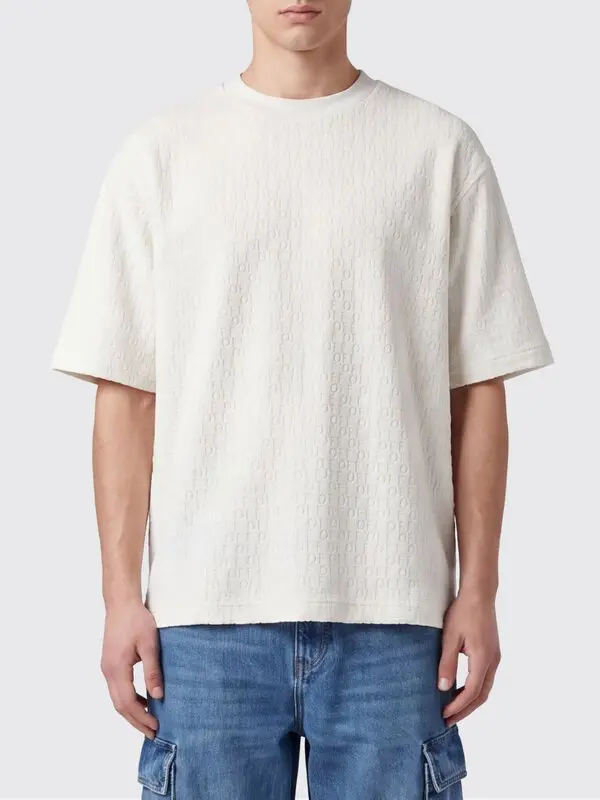 Off-White Relaxed Fit T-shirt In Cotton With Jacquard Monogram Logo And Dropped Shoulders - Yellow Cream