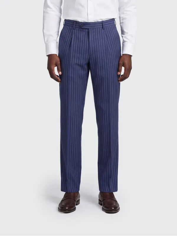 Brunello Cucinelli Slim Fit Pinstripe Virgin Wool Tailored Trousers - Navy